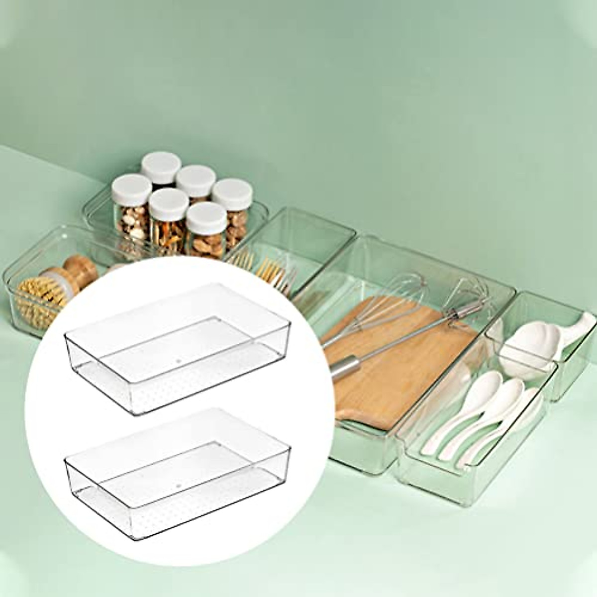 2pcs Clear Drawer Organizer, Stackable Dresser Drawer Organizers Desk Drawer Organizer for Office Desk Kitchen Makeup Bathroom Drawer Storage