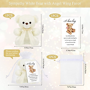 HyDren Angel Bear Plush Stuffed Animal Bear Sympathy White Bear Dolls Gift Ribbon Bow and Condolences Card for Kid Boy Girl Funeral Memorial Comfort Loss of Loved One