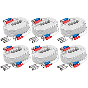 ANNKE Security Camera Cable (6) 30M/ 100ft All-in-One BNC Video Power Cables, BNC Extension Wire Cord for CCTV Camera DVR Security System (6-Pack, White)