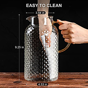 PARACITY Glass Pitcher Squama Designed 64 oz, High Borosilicate Water Pitcher, Iced Tea Pitcher with Lid and Spout, Large Bore Design for Easy Cleaning, for Cold/Hot Drinks, Iced Tea, Juice, Milk