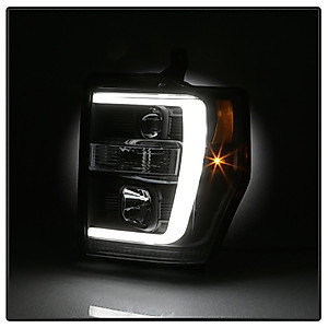 ACANII - For Black 2008 2009 2010 Ford F250 F350 Superduty Pickup LED Tube Projector Headlights Headlamps Set Left+Right