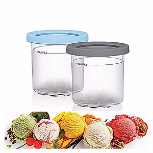 EVANEM 2/4/6PCS Creami Pints, for Ninja Creami Accessories,16 OZ Pint Frozen Dessert Containers Airtight,Reusable Compatible NC301 NC300 NC299AMZ Series Ice Cream Maker,Gray+Blue-6PCS