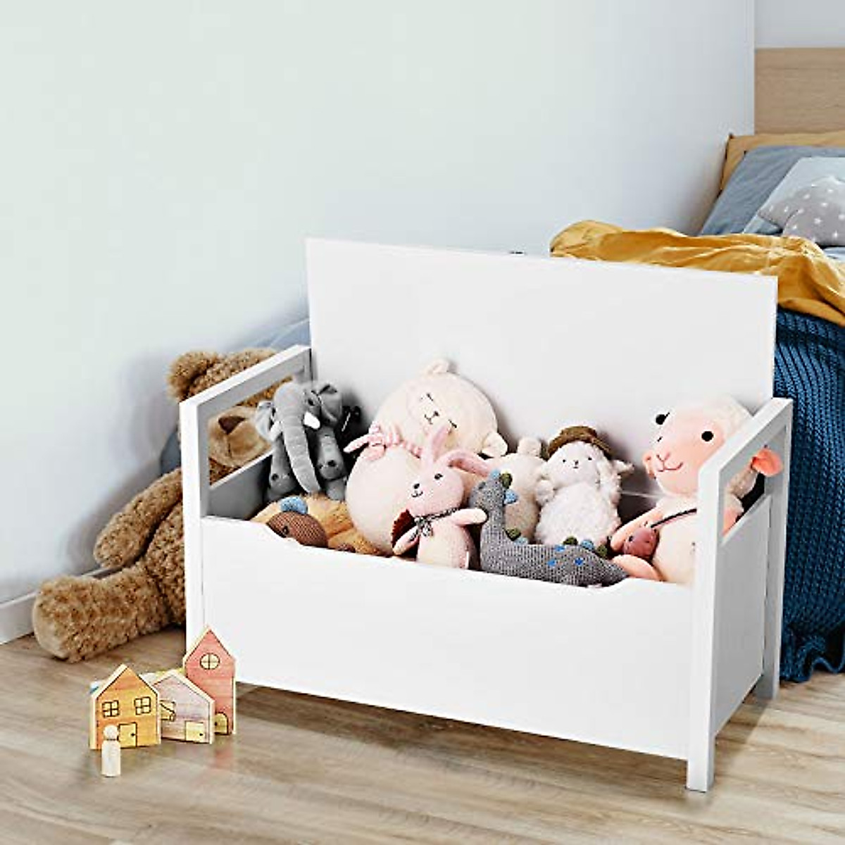 Giantex Shoe Storage Bench with Cushion, Entryway Storage Benches, End of Bed Bench for Bedroom, Wood Shoe Bench with Seat, 34" L×15" W×19" H, White