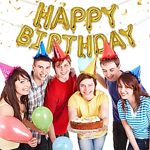 PIGETALE Gold Happy Birthday Banner, 16 Inch Mylar Foil Letters Birthday Sign Banner Balloon Reusable Inflatable Party Decor and Event Decorations for Kids Boys Men Adults Ecofriendly Party Supplies