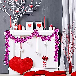 KIMOBER 33 Ft Valentine's Day Tinsel Garland,Roes Red White Heart Metallic Hanging Garland for Party Decoration Supply
