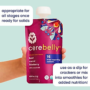 Cerebelly Organic Baby Food Pouches Kale Sweet Potato Apple (4 Ounce, 6 Count) - Toddler Snacks - 16 Brain-supporting Nutrients from Superfoods - Healthy Snacks, Gluten-Free, BPA-Free, No Added Sugar