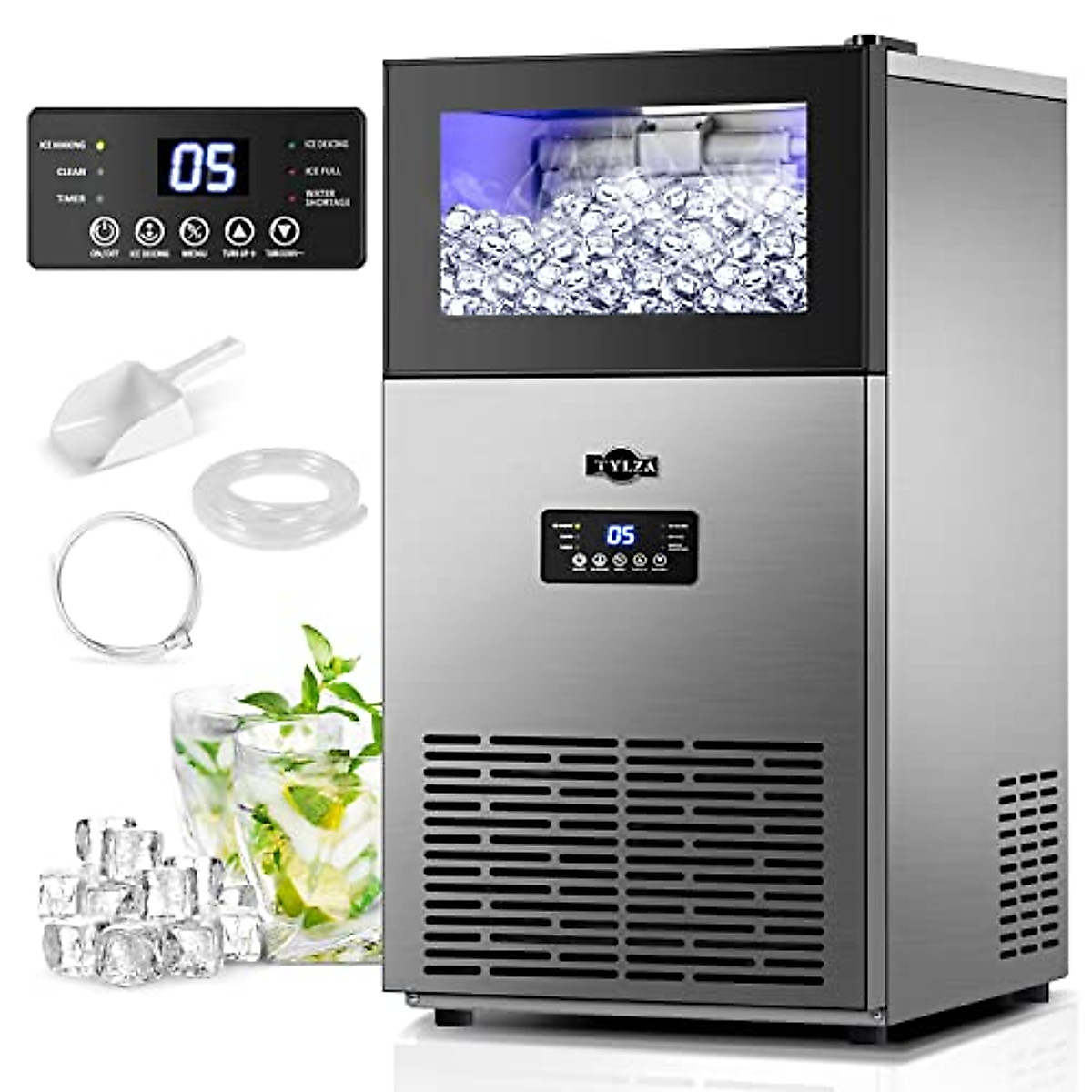 Commercial Ice Maker 130 LBS/24H, Upgraded 15" Wide Under Counter Ice Maker with 35LBS Ice Capacity, Commercial Ice Machine Self Clean Stainless Steel Built-in or Freestanding Large Ice Machine