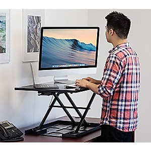 Mount-It! Standing Desk Converter, Height Adjustable Sit Stand Desk, 32x22 Inch Preassembled Stand Up Desk Converter, Ultra Low Profile Design, Black