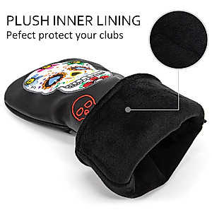 Montela Golf Club Covers,Colorful Skeleton Putter Cover Driver Covers Fairway Wood Headcover Hybrid Cover Leather Blade Putter Headcover Mallet for Brand