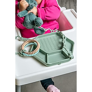 Smack Fun - All-in-one plate + toy straps attachment system - Divided Silicone Suction Plate for Babies + Toddlers - First Foods + Self-Feeding. Comes with 2 straps (Cambridge Blue)