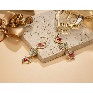 Retro Red Interlocking Heart Earrings for Women, Bling CZ Crystal Heart Dangle Earrings, Perfect Heart Jewelry as Valentine's Day Costume Ornament