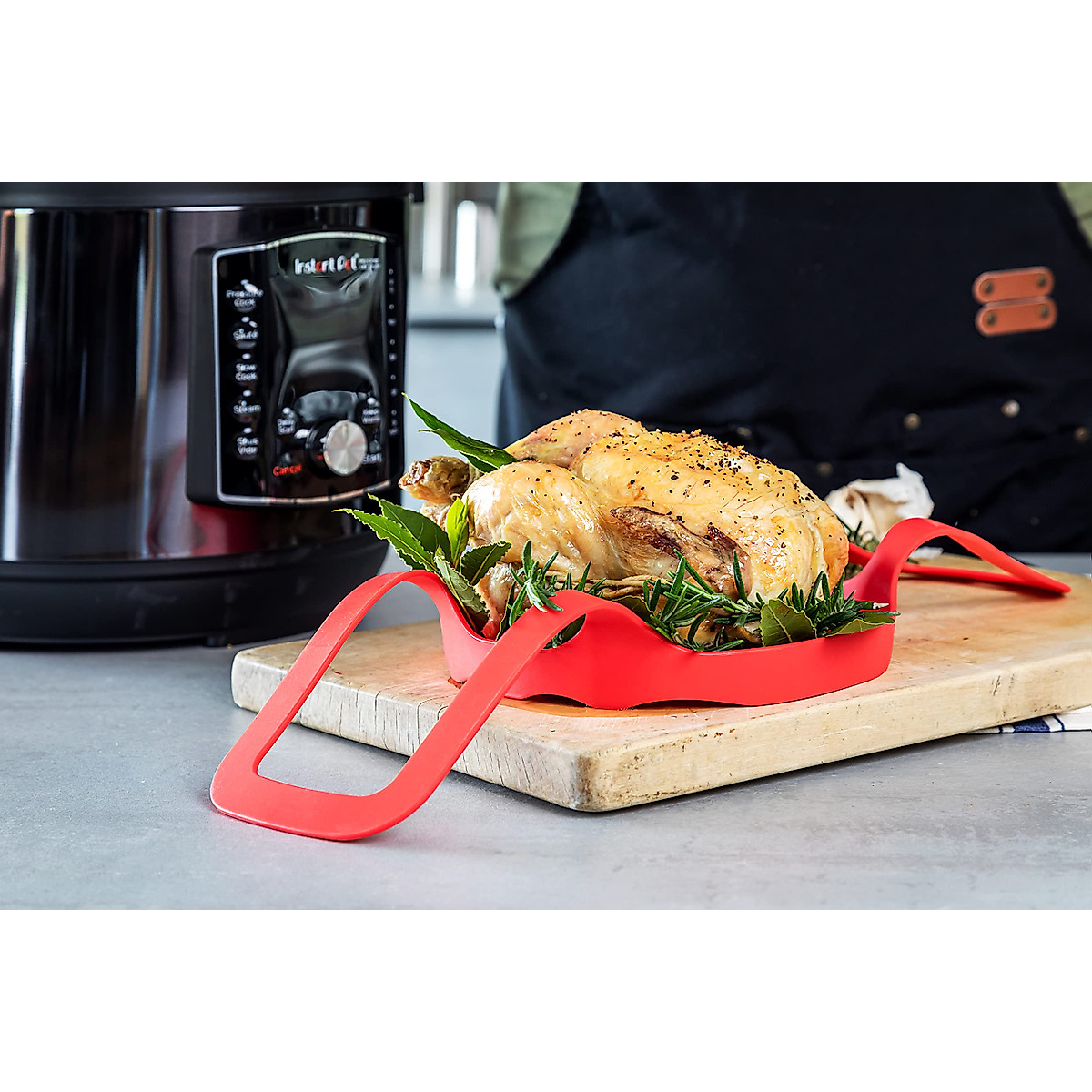 Instant Pot Official Silicone Bakeware Sling - Multi-Use, Heat-Resistant, BPA-Free, Compatible with 6-Quart and 8-Quart Cookers, Red - Ideal for Lifting, Roasting, and Healthier Cooking