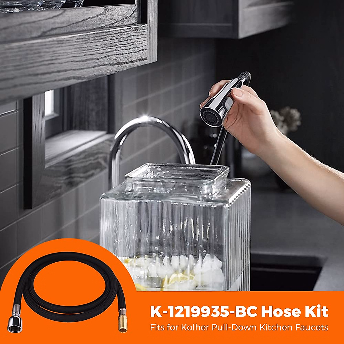 K-1219935-BC Hose Kit for Kohler Pull-Down Kitchen Faucet, 67-Inch Bright Chrome Finish Kohler Pull-Out Kitchen Faucet Hose Replacemnet Part K-1304674-BC