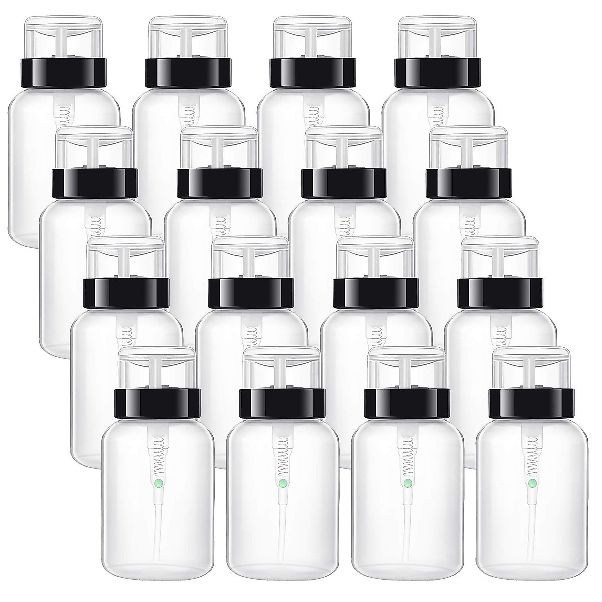 Hedume 16 Pack Push Down Empty Lockable Pump Dispenser Bottle, 6.8oz Professional Push Down Liquid Pumping Empty Bottle Dispenser for Nail Polish and Makeup Remover