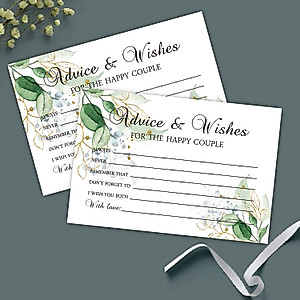 FARHTINANFX Greeting Card, 50 Wedding Advice and Wishes Cards for The Happy Couple, Bride and Groom, 4x6 inches, Rustic Green Leaves Design