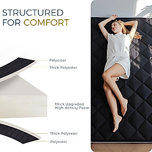 MAXYOYO 6" Extra Thick Futon Floor Mattress, Full Size Diamond Pattern Tatami Pad for Adults, Japanese Roll Up Guest Bed, Black