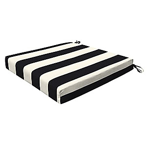 Honeycomb Indoor/Outdoor Cabana Stripe Black & Ivory Dining Seat Cushion: Recycled Fiberfill, Weather Resistant, Reversible, Comfortable and Stylish Pack of 2 Patio Cushions: 20" W x 20" D x 4" T
