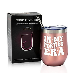 NewEleven 40th Birthday Gifts For Women - 40s Birthday Decorations For Women - 40 Year Old Gifts For Her, Women, Sister, Mom, Daughter, Best Friend - In My Forties Era Wine Tumbler - 12 Oz Tumbler