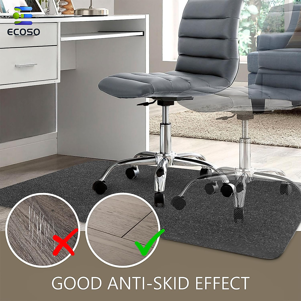 ECOSO Office Chair Mat for Hardwood/Tile Floor,Compressed Fabric Surface, 36"x 48",0.16" Thick, Hard Floor Protector,Anti Slip, Self Adhesive and ECO Friendly, Floor Mat for Office/Home. (Brown)