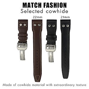 KKFAUS For IWC Big Pilot Watch TOP GUN SPITFIRE Le Petit Prince Calfskin Strap 20mm 21mm 22mm Genuine Leather Rivet Watchband (Color : Black white smooth, Size : 20mm)