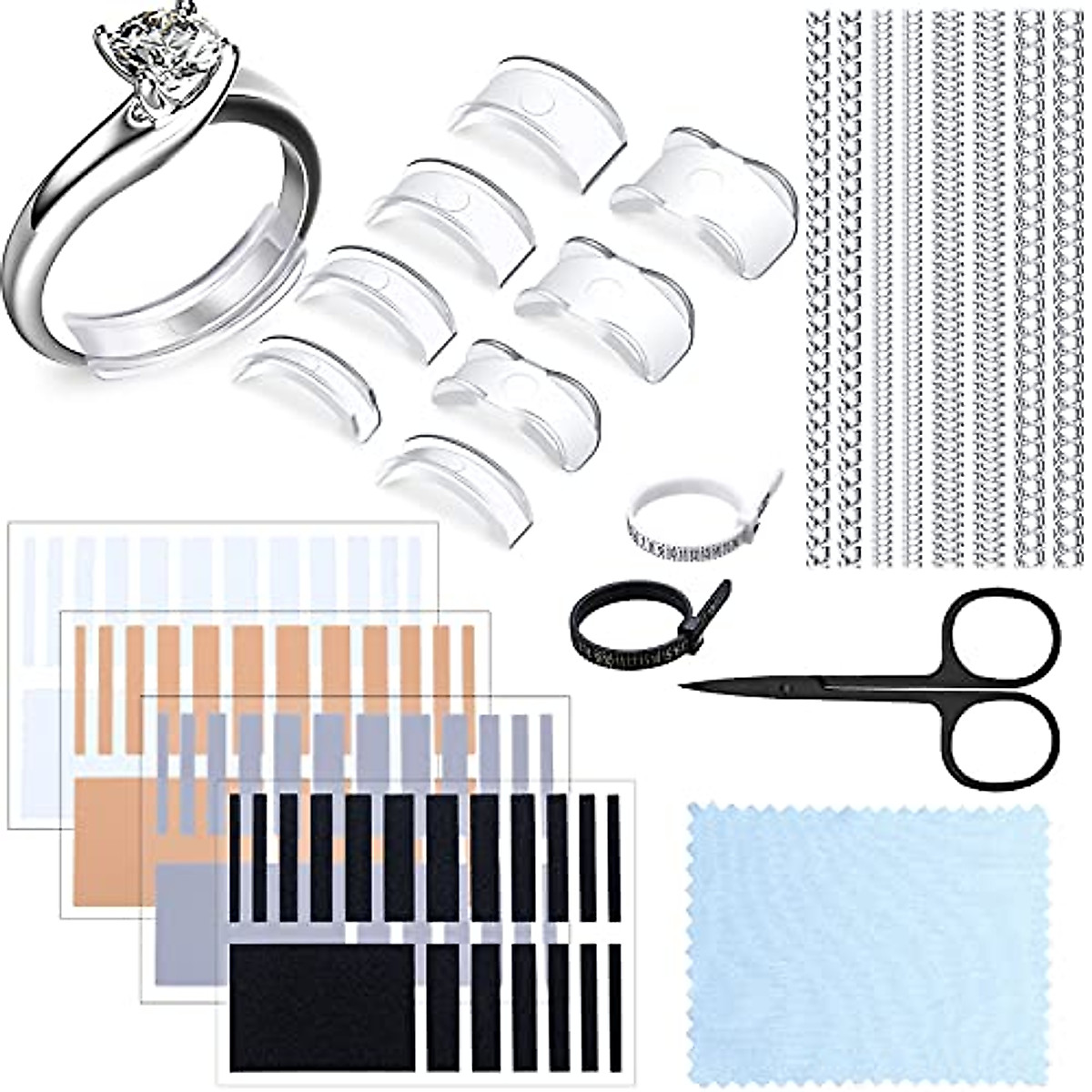 Invisible Ring Sizer Adjuster Ring Spacer Ring Guards Ring Sizer Loose Ring Size Reducer with Ring Gauge Measuring Tool Jewelry Polishing Cloth and Scissors for Man and Woman Rings（53pieces)