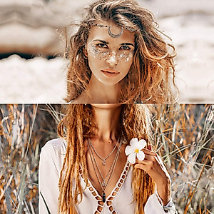 MJartoria Moon Pentagram Necklace with Headwear Pentacle Crystal Chakra Pendant Layered Necklaces for Women Choker Necklace Gothic Jewelry Goth Accessories (Dark Blue, Moon Pentagram)