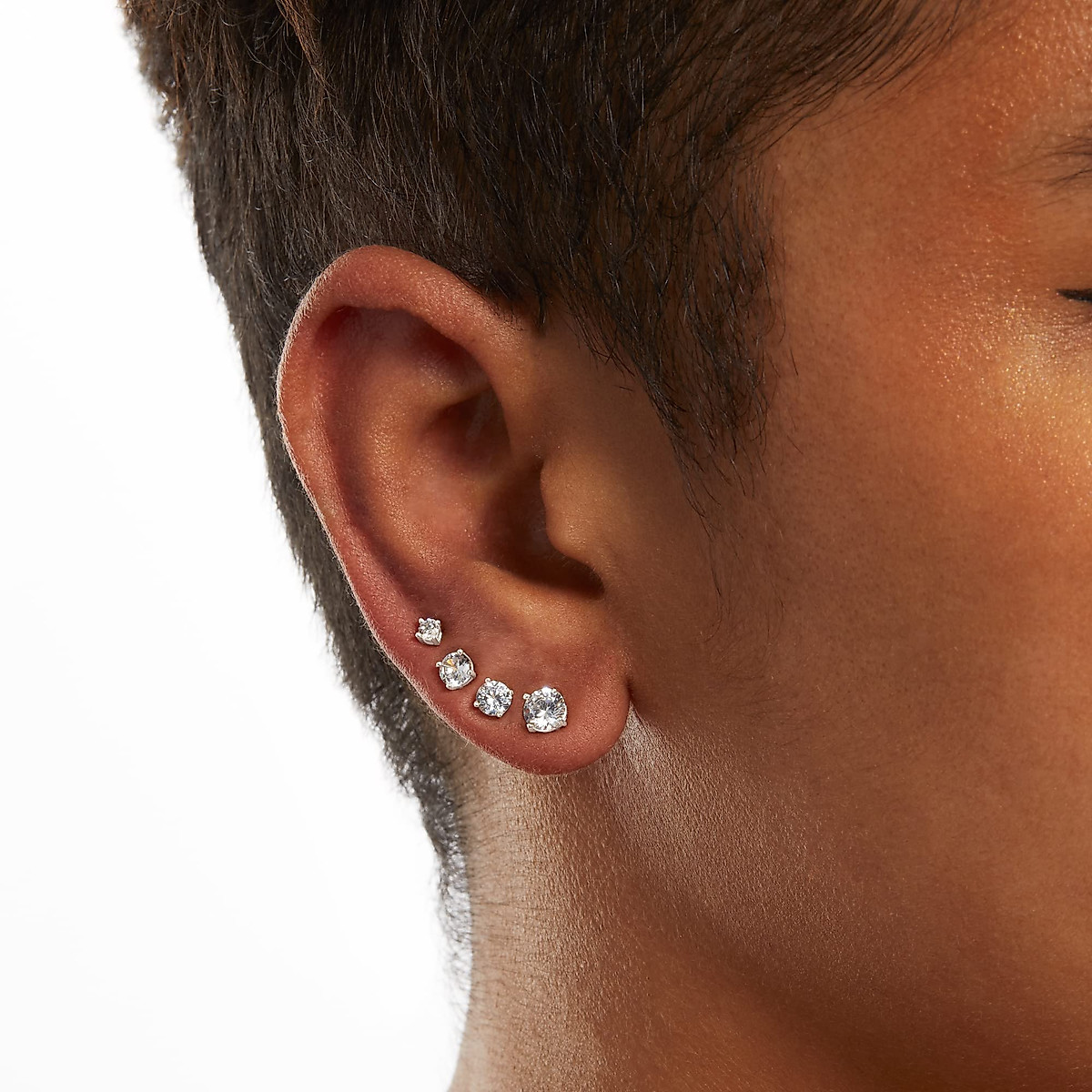 Amazon Essentials Sterling Silver Round CZ Stud Set 2.5 mm/3 mm/4 mm/5 mm, Silver