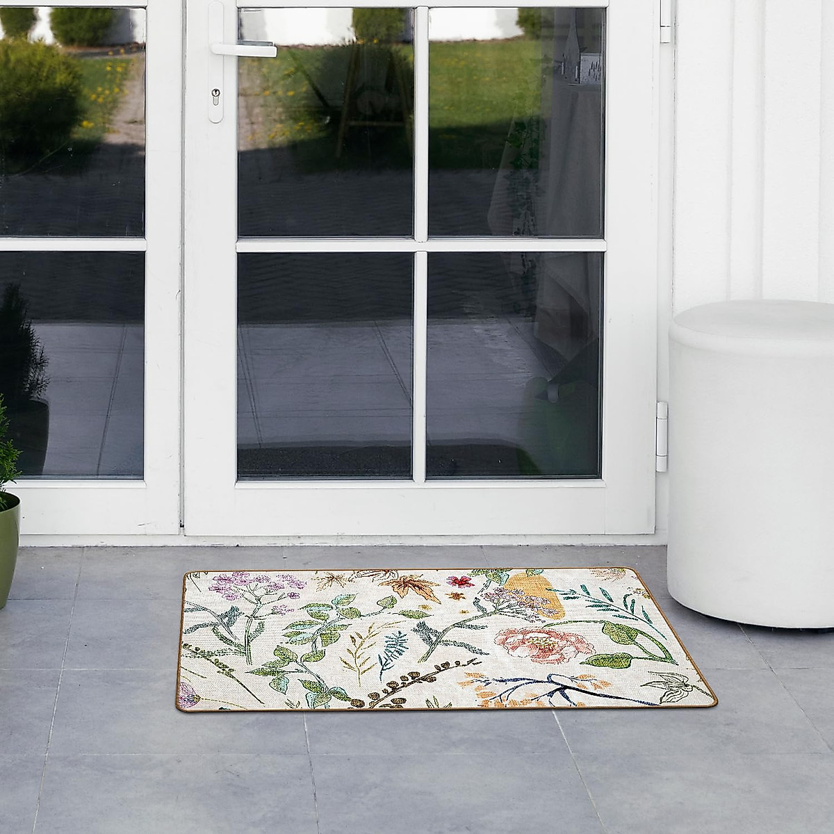 ETYZE Boho Welcome Mat Front Door Mat, Vintage Floral Kitchen Mat, Rustic Rubber Backing Entrance Seasonal Outdoor Indoor Doormat, 30x17 Inch