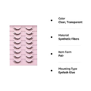 Fake Eyelashes Natural Short Cat Eye Lashes Clear Band Fluffy Wispy False Eyelashes 8 Pairs by Yawamica