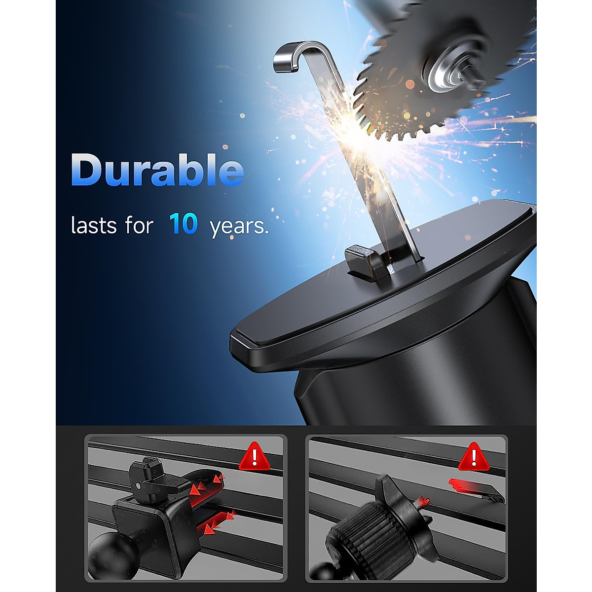 HEVEIS Phone Holder Car,Upgraded Metal Hook Clip Car Phone Holder for Car Vent,Thick Cases Friendly Cell Phone Holder Car,Suitable for Most Smartphones Black