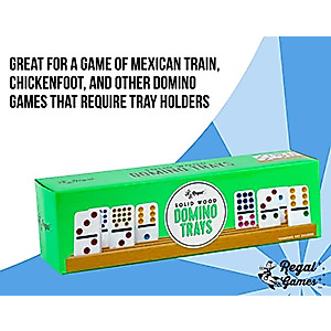 Regal Games - Wood Domino Trays - Solid Natural Beechwood - for Mexican Train, Chickenfoot - Set of 4