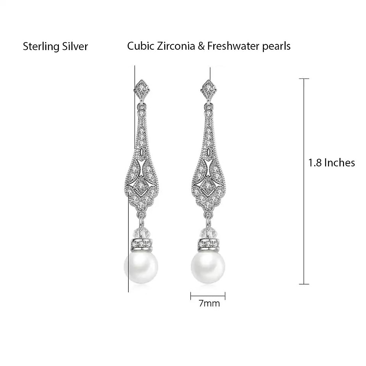 Frankie Fashions Vintage Pearl Dangle Earrings Pearl Wedding Earrings for Brides Bridesmaids Mother of the Bride w/Stunning Pearls and Cubic Zirconia (Silver)