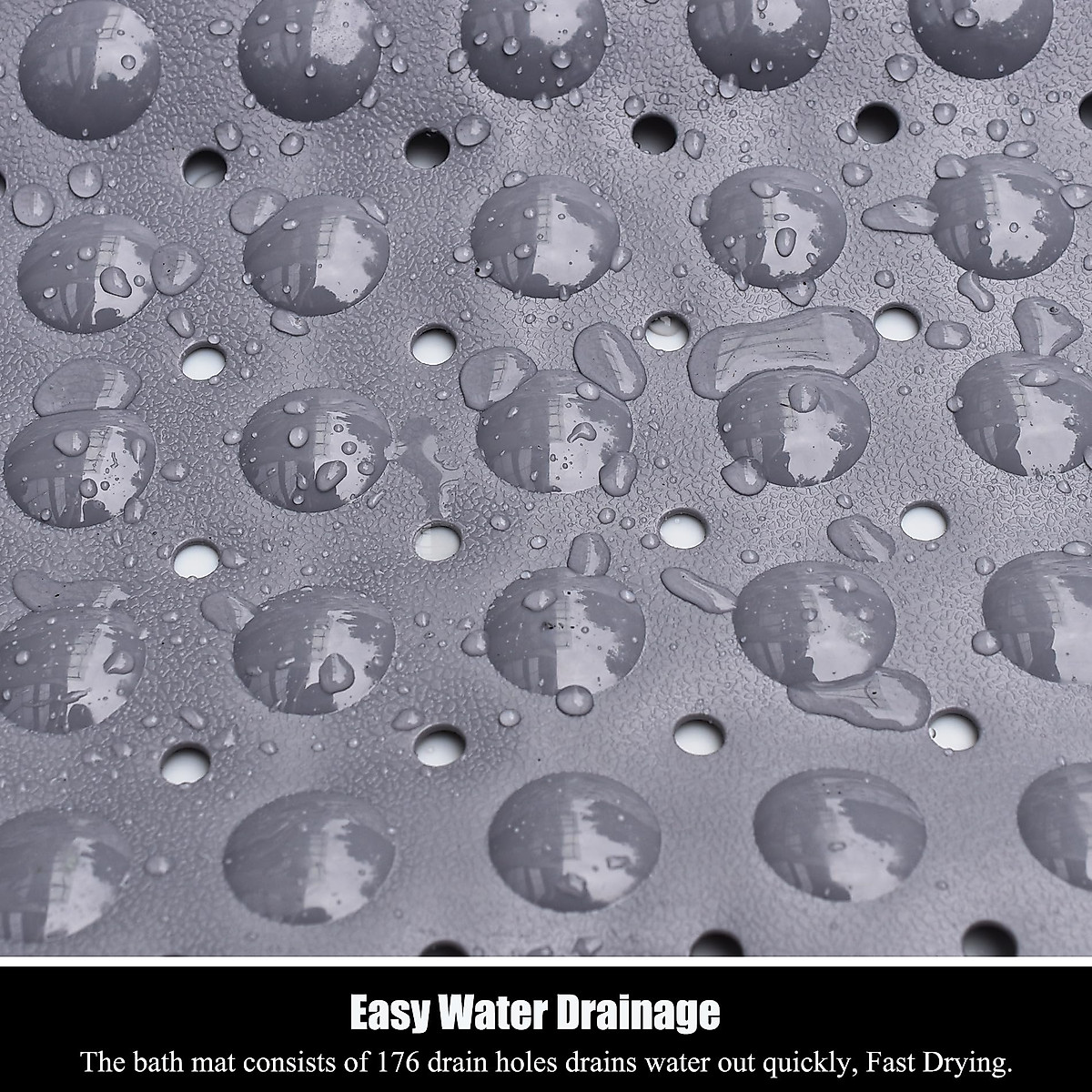 Large Non Slip Bathtub Mat, Extra Long Bath Mat for Tub, 40 x 16 Inch, Machine Washable Shower Mats with Suction Cups and Drain Holes, Bath Tub Mats for Bathroom Non Slip, Grey