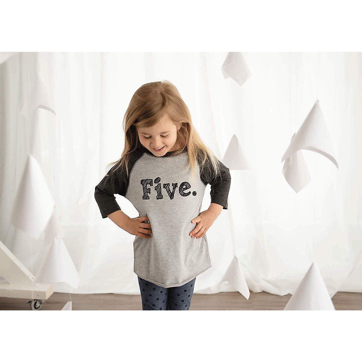 7 ate 9 Apparel Kids Five 5 Fifth 5th Sketch Birthday Grey Raglan Tee 5T