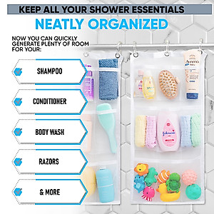 Handy Laundry Hanging Shower Organizer (2-Pack) - 9-Pocket - Mesh Caddy with Deep Storage Pockets for Organizing Bathroom Toiletries and Kids Bath Toys - Hang on Existing Shower Curtain Rings