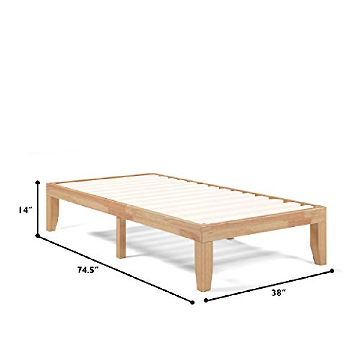 Giantex Twin Wood Platform Bed Frame, 14 Inch Solid Rubber Wood Mattress Foundation, Heavy Duty Wood Slats Support, No Box Spring Needed, Easy Assembly, Natural