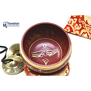 5" Tibetan Meditation Yoga Singing Bowl Set with free Om Tingsha cymbals,wooden Mallet Silk Cushion and Carry bag from Nepal, Singing bowls.