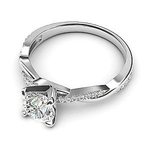 10k White Gold 4-Prong Petite Twisted Vine 1.0 CT Genuine Moissanite Engagement Ring Promise Bridal Ring (9.5)