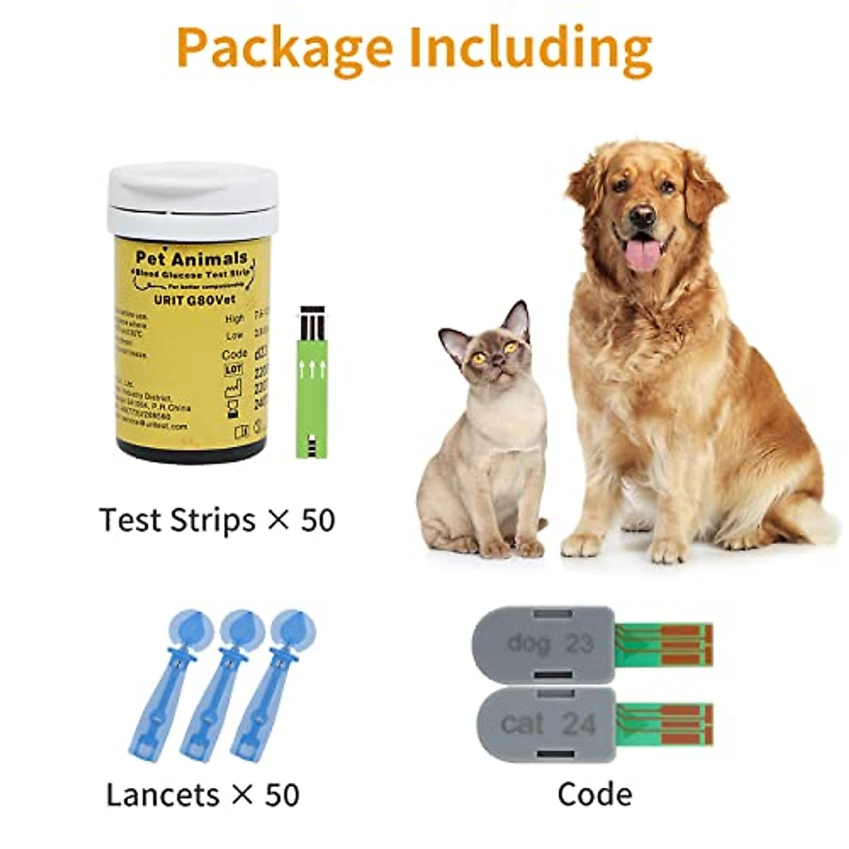 URIT Pet Blood Glucose Test Strips for Dog/Cat, 50 Test Strips for URIT Blood Glucose Monitor System for Dog/Cat Diabetes.