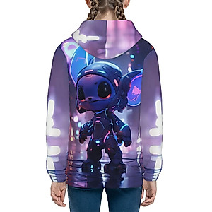 FOUNCY Cartoon 3d Printed Sweatshirt Unisex Kids Game Sweatshirt Stitch Hoodie For Boys And Girls (US, Alpha, Medium, Regular, Regular, violet)