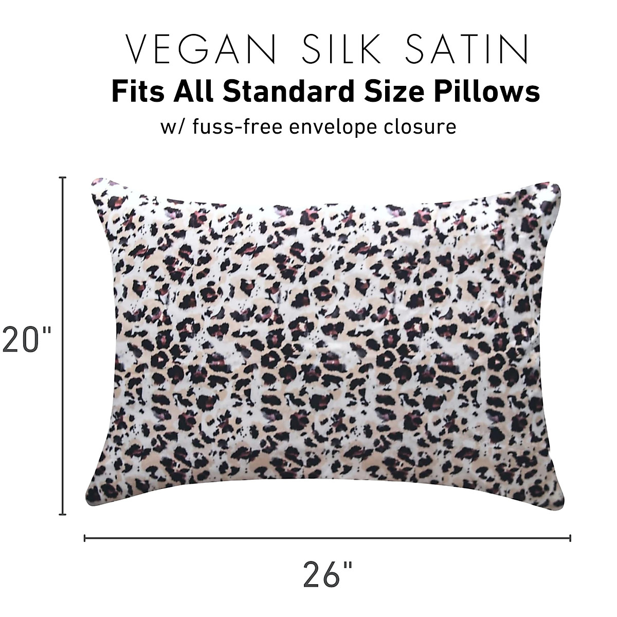 Satin Pillowcase for Hair and Skin by Fenrici, Includes 1 Queen Size Satin Pillow case, 2 Matching Scrunchies, Luxury Beauty Sleep Set, Leopard Print, Pink, Queen/Standard, Gift for Her