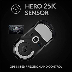 Logitech G PRO X Superlight Wireless Gaming Mouse, Ultra-Lightweight, Hero 25K Sensor, 25,600 DPI, 5 Programmable Buttons, Long Battery Life, Compatible with PC/Mac - Black (Renewed)