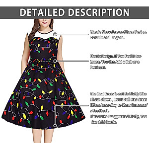 UNIFACO Women Plus Size Christmas Dress Sleeveless High Waist Lace Round Neck Funny Color Bulb Print Flared Swing Aline Black Dress