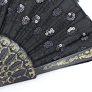 Hithop Hand Fan (Black) - Elegant Fabric Folding Hand Fan - Snaps Open, Easy to Handle. Cools effortlessly. Perfect Ballet and Dance Fan.