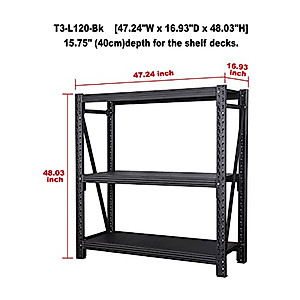 BIBKOK 3-Tier Industrial Shelving Rack, Heavy Duty Workshop Storage Rack, Adjustable Metal Garage Shelf,1500lbs Capacity for Warehouse Basement Storeroom Supermarket