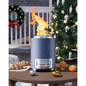 YEFU Tabletop Fire Pit 9.7 x 7.1 in, Flame Intensity Control Camping Stove for Outdoor & Patio, Fueled by Pellets or Wood, Safe Burning Table Top Firepit, with Travel Bag & 2 Mini Sticks, Blue