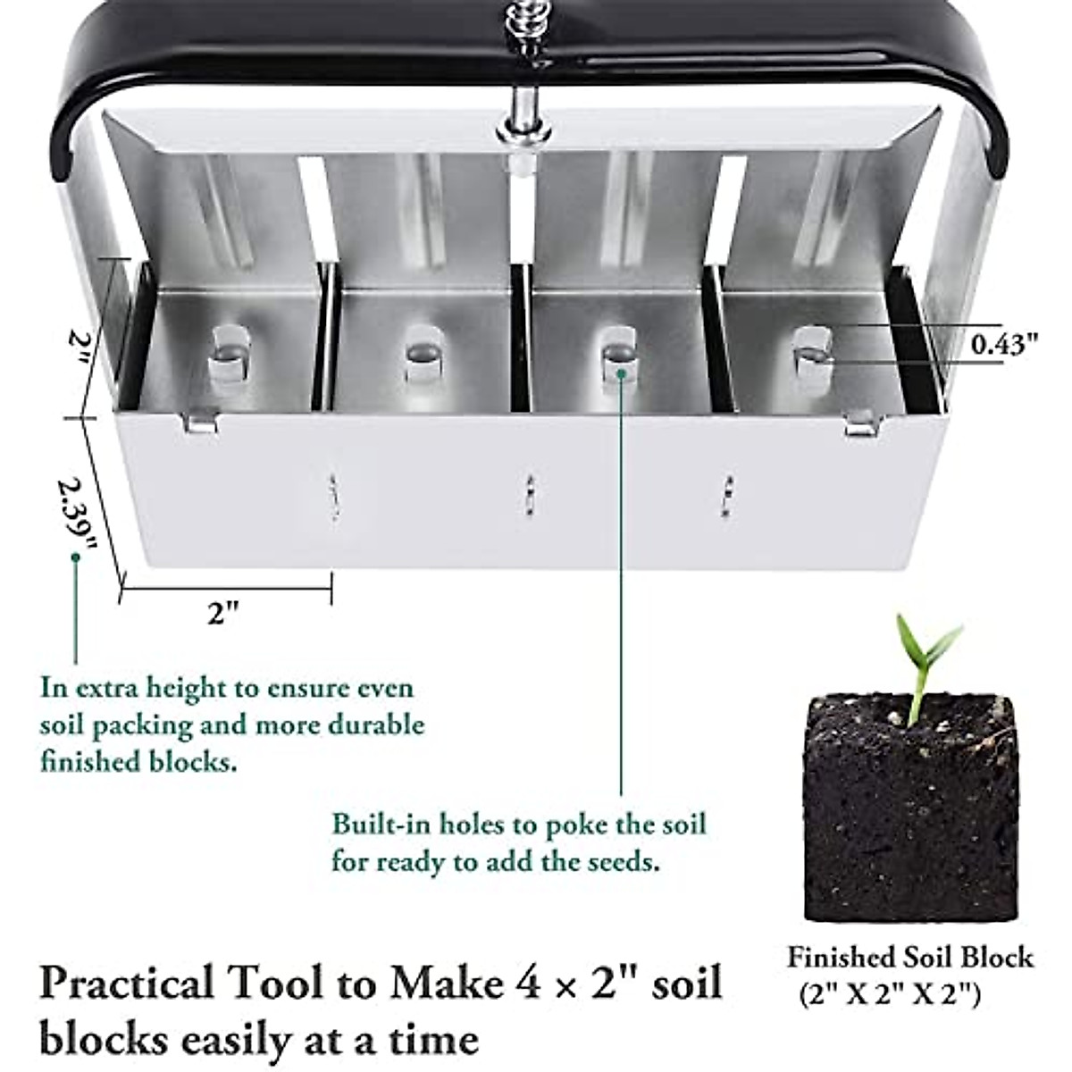Manual Soil Block Maker Micro Soil Blocker Set 2 inch Soil Block Soil Blocking Tool for Seed Stater Tray (A)