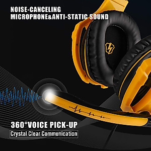 LETTON Gaming Headset L7 Updated 3.5mm Multi-Platform Stereo Sound PC, Over-Ear Gaming Headphones with Mic Compatible with New Xbox one PS4 PC Laptop Mac iPad iPod(Black&Yellow)