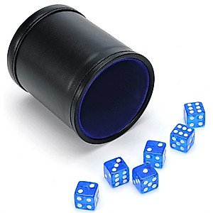 Harbor Loot Blue Dice Shaker Cup Complete with Matching Dice Set of Six Blue Translucent Dice