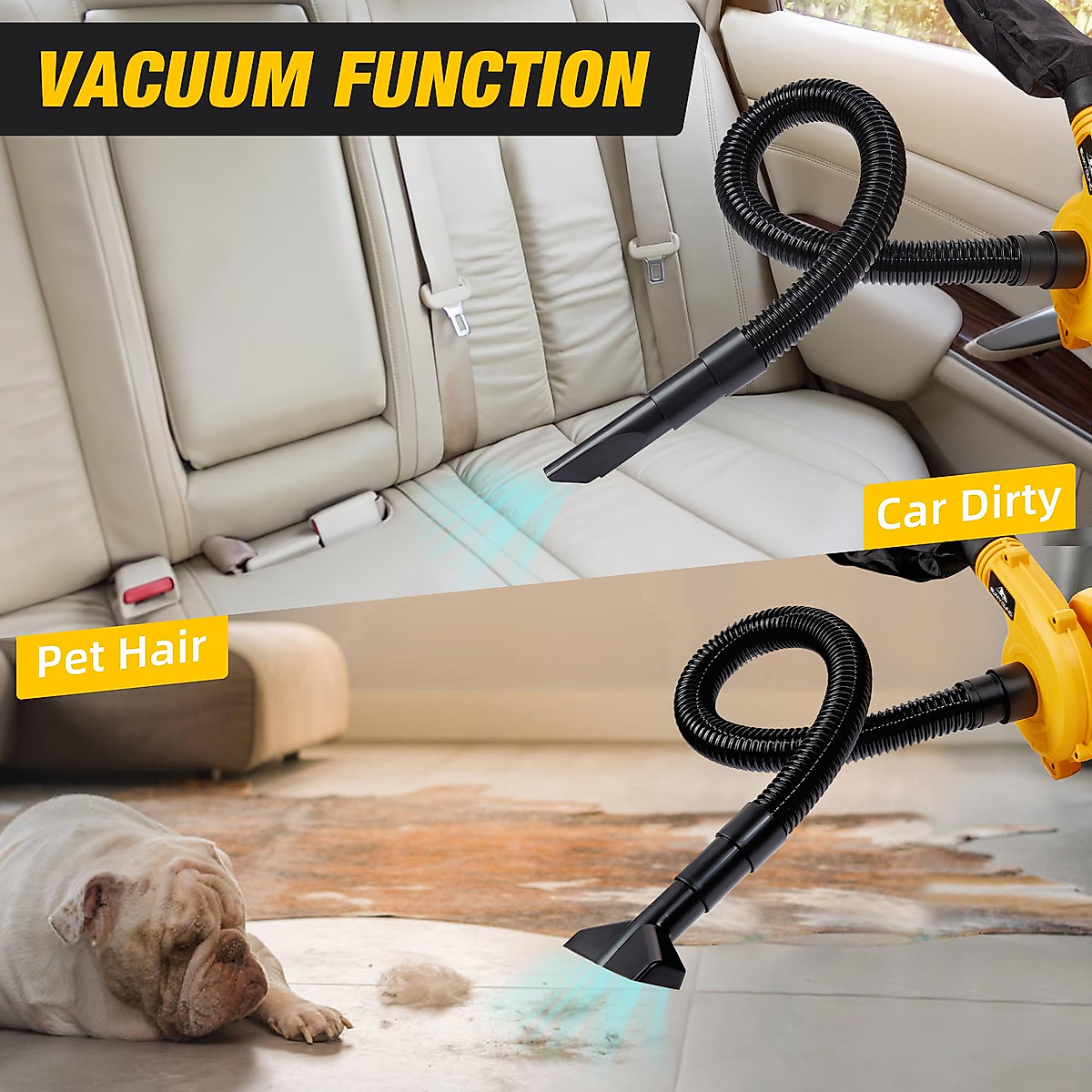 Cordless Leaf Blower for Dewalt 20V Max Battery,Electric Jobsite Air Blower with Brushless Motor,6 Variable Speed Up to 180MPH,2-in-1 Handle Electric Blower and Vacuum Cleaner(Battery Not Included)